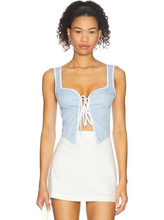 MORE TO COME Amelie Tie Front Top - Baby Blue