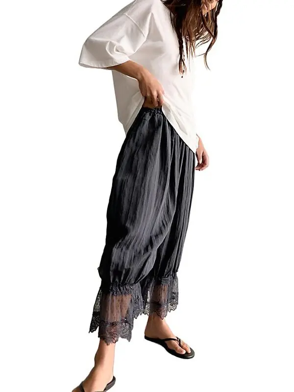 Free People Lace Trimmed Bloomer Pants - Ebony