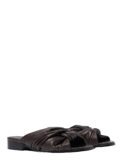 SCAROSSO Bebe Knot Leather Sandals - Dark Brown - Calf