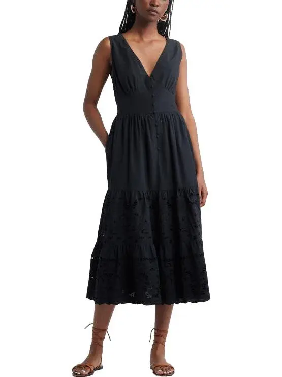 Treasure & Bond Lace Detail Sleeveless Cotton Dress - Black