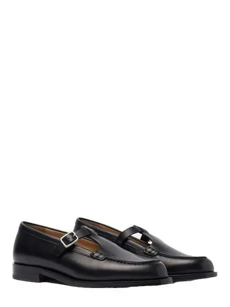 SCAROSSO Edna T-bar Loafers - Black - Calf