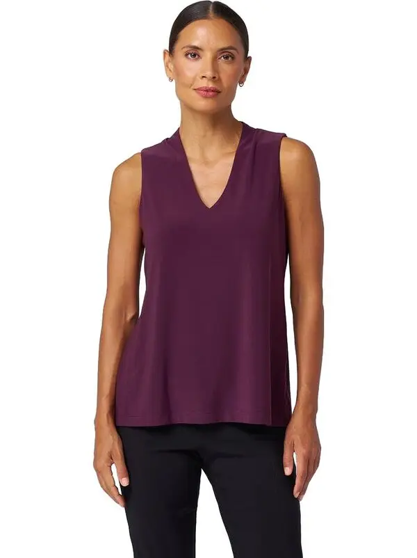 FRANNE GOLDE Luxe Stretch V-neck Sleeveless Shell - Aubergine