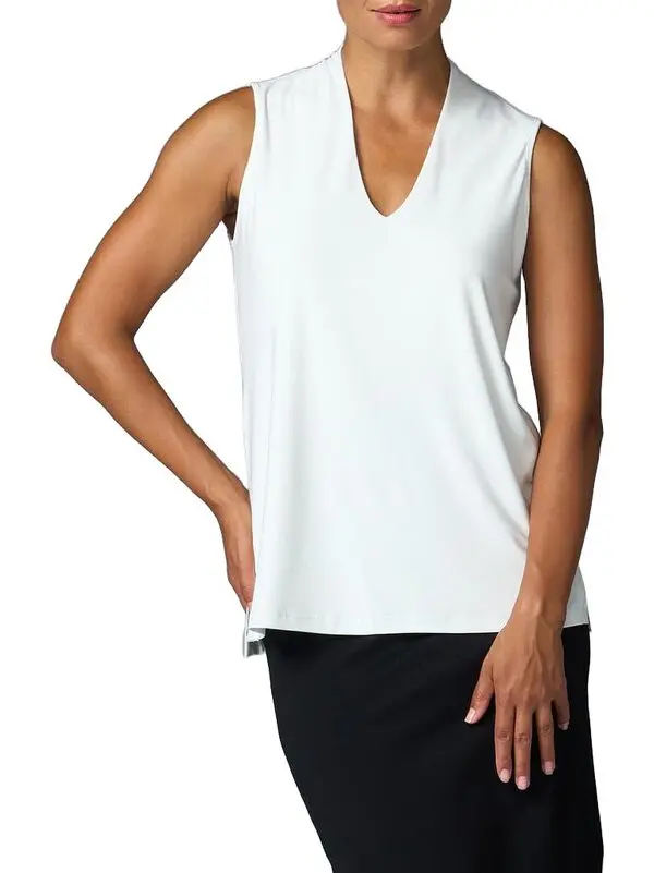 FRANNE GOLDE Luxe Stretch V-neck Sleeveless Shell - Ivory