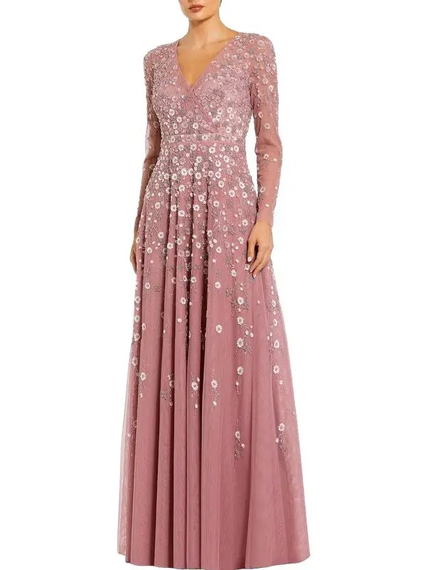 Mac Duggal Embellished Wrap Over A-line Gown - Berry