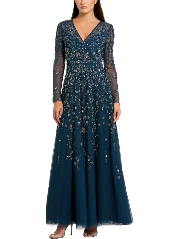 Mac Duggal Embellished Wrap Over A-line Gown - Twilight