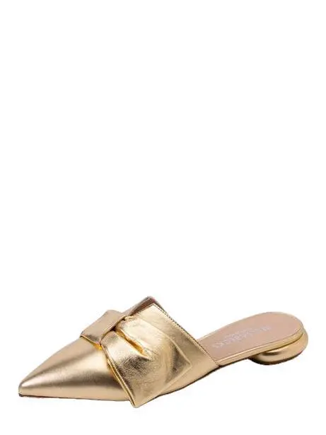 BELLS & BECKS Ana Pointy Toe Mule With Bow - Gold