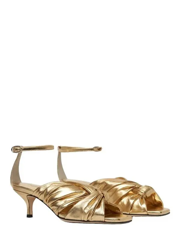 SCAROSSO Knot Kitten Heel Sandals - Gold - Calf