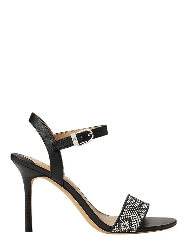 Ralph Lauren Gwen Nappa Leather & Woven Straw Sandal - Black/cream