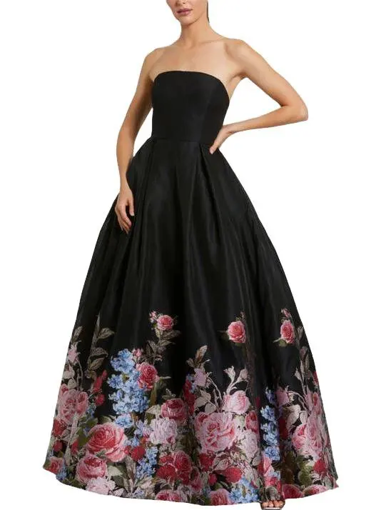 Mac Duggal Strapless Floral Brocade Ballgown - Black Multi
