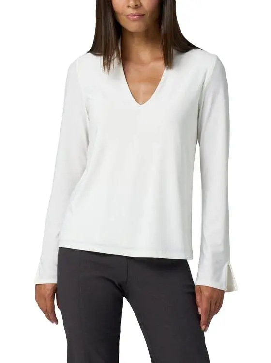 FRANNE GOLDE Luxe Stretch Long Sleeve V-neck Top - Ivory