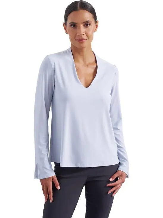 FRANNE GOLDE Luxe Stretch Long Sleeve V-neck Top - Mist