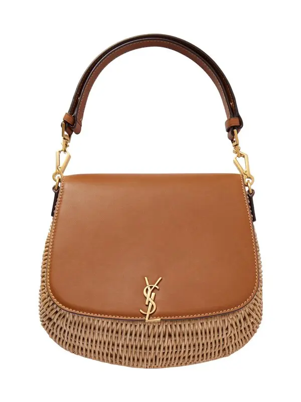 Saint Laurent Voltaire Leather-trimmed Bamboo Shoulder Bag - Neutrals