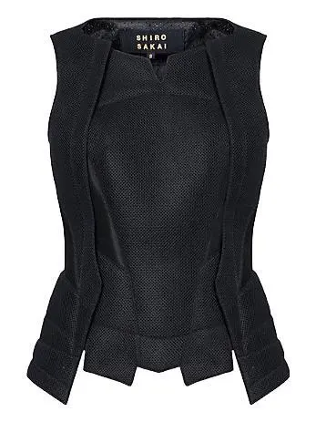SHIRO SAKAI Mesh-paneled Woven Vest - Black