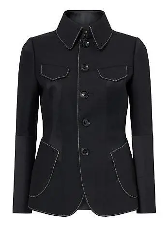 SHIRO SAKAI Contrast-stitch Single-breasted Wool Jacket - Black (white Stitch)