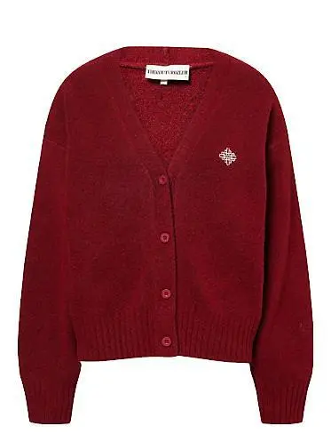 THE COUTURE CLUB Emblem Fluffy Knitted Cardigan - Burgundy