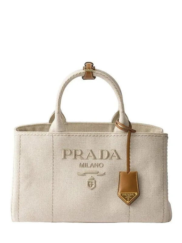 Prada Jardiniere Large Linen-blend Handbag - Natural