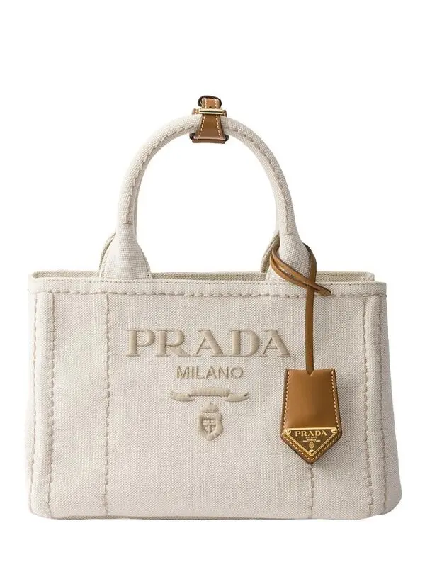 Prada Small Linen-blend Handbag - Natural