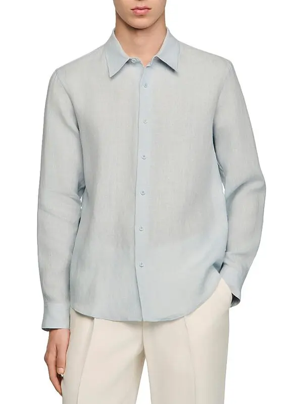 Sandro Linen Long Sleeve Shirt - Sky Blue
