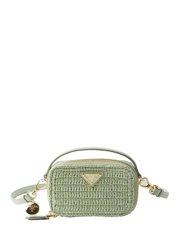 Prada Crochet And Leather Mini-pouch - Green