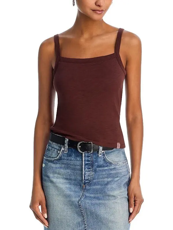 Rag & Bone Slub Square Neck Tank Top - Warm Brown