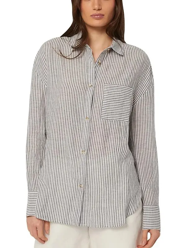 Onia Air Linen Boyfriend Shirt - Deep Navy/white