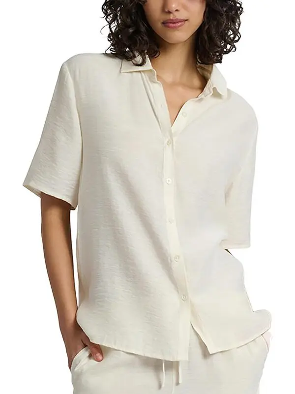 Onia Crinkle Oversized Short Sleeve Button-up - Egret