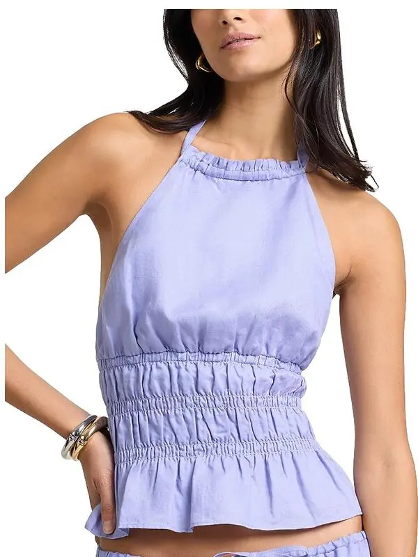 Onia Air Linen Smocked Halter Top - Periwinkle