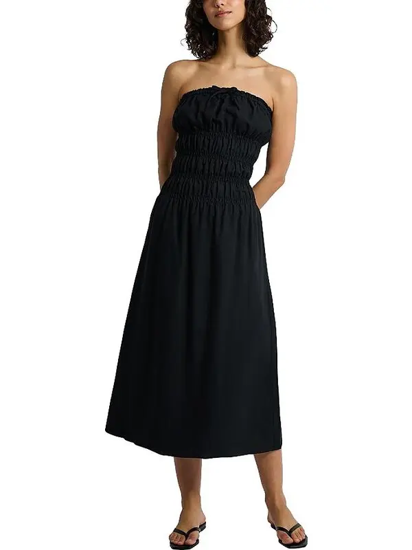Onia Air Linen Smocked Maxi Dress - Black