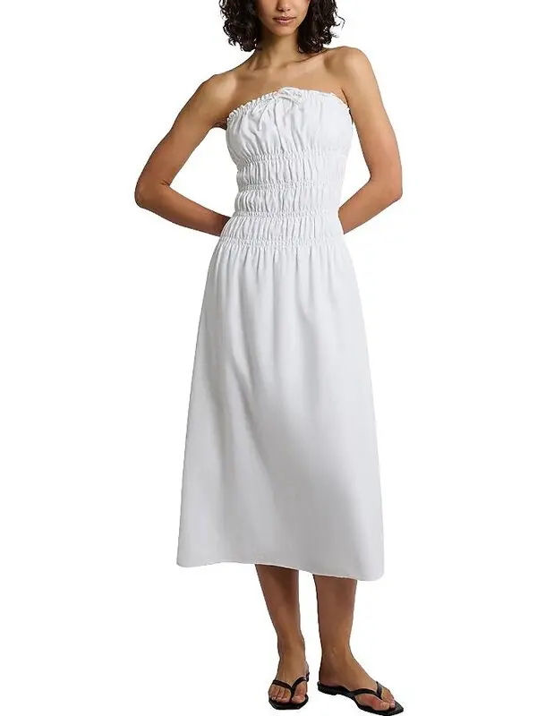 Onia Air Linen Smocked Maxi Dress - White
