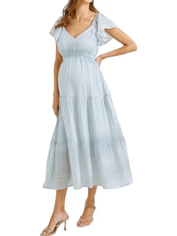 ANGEL MATERNITY Ruffle Sleeve Maternity Dress - Blue