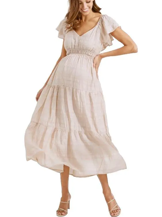 ANGEL MATERNITY Ruffle Sleeve Maternity Dress - Nude