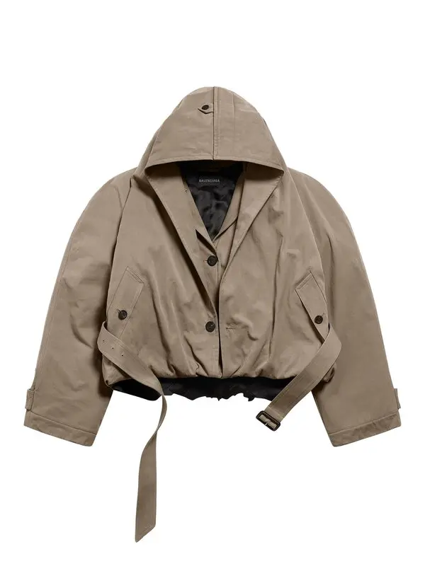 Balenciaga Flipped Hooded Trench Coat - Beige
