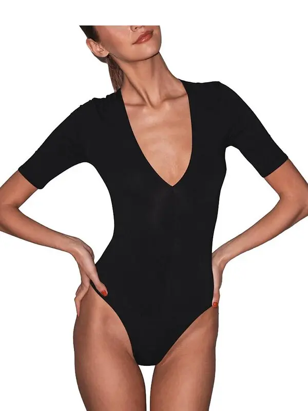 Fleur Du Mal Deep Plunge Bodysuit - Black