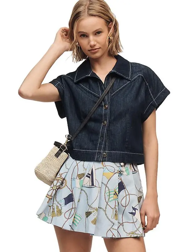 Maeve Printed Pleated Skort - Pale Blue Pattern