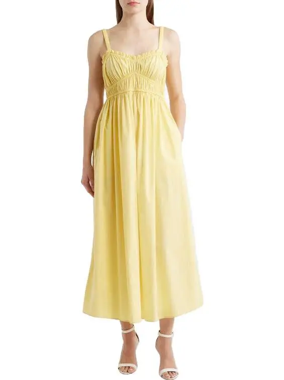 Hugo Boss Dalza Shirred Cotton Maxi Dress - Juicy Yellow