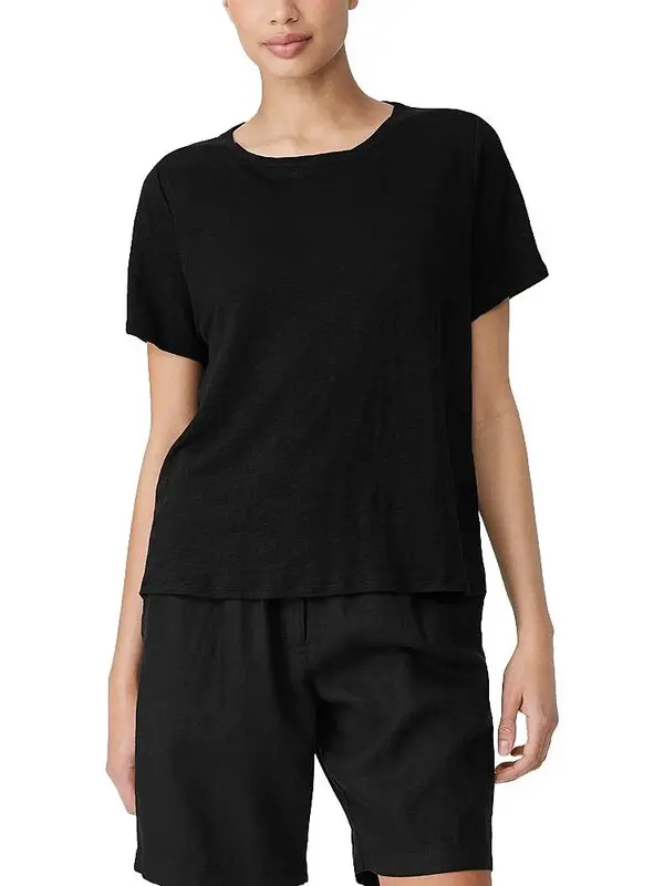 Eileen Fisher Linen Crewneck Short Sleeve Tee - Black