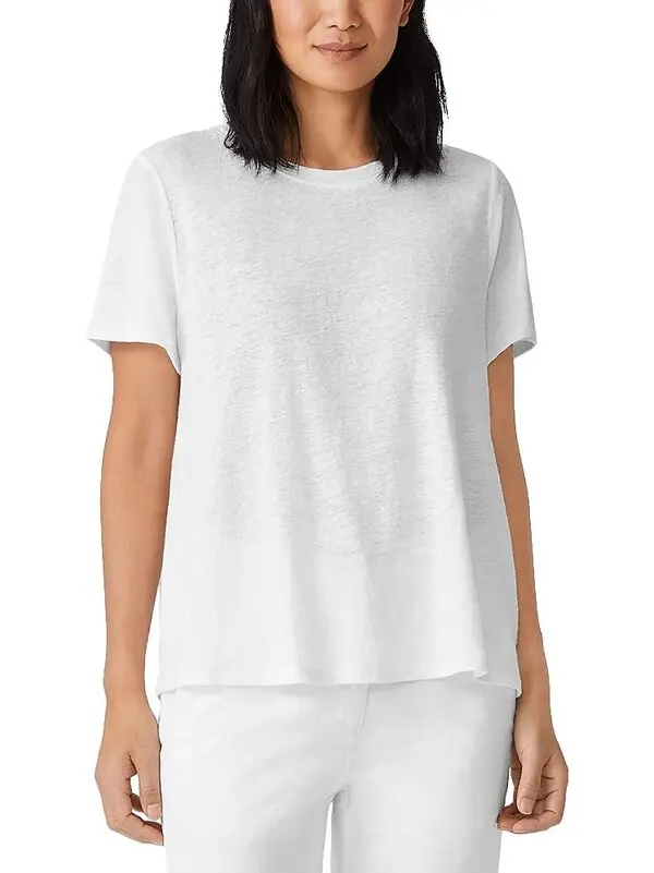 Eileen Fisher Linen Crewneck Short Sleeve Tee - White