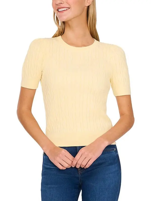 CECE DUPRAZ Cable Crewneck Puff Sleeve Top - Lemon Drop