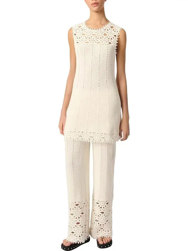 Maje Short Crochet Sleeveless Dress - White