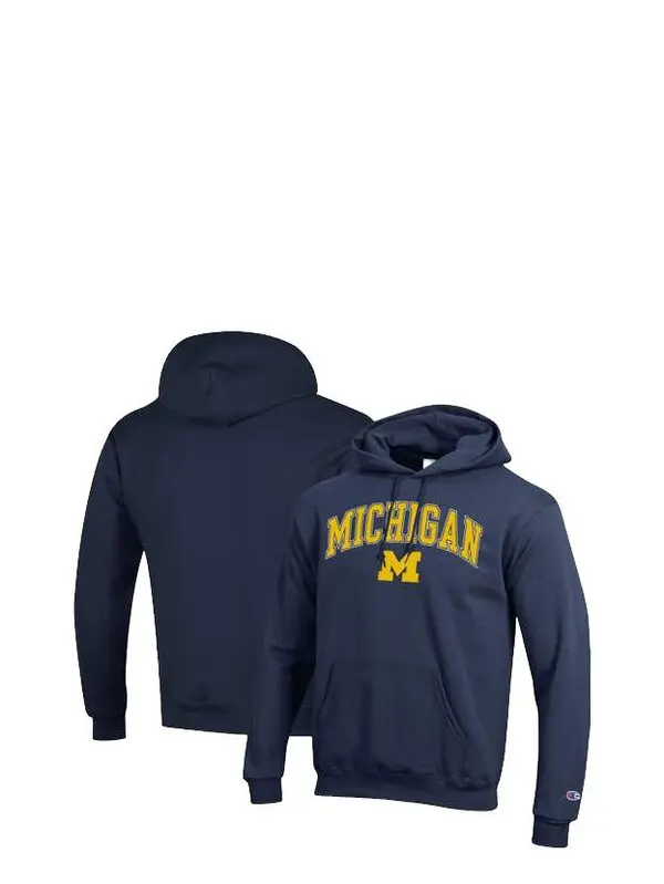 Champion Michigan Wolverines Arched Logo Fleece Pullover Hoodie - Navy