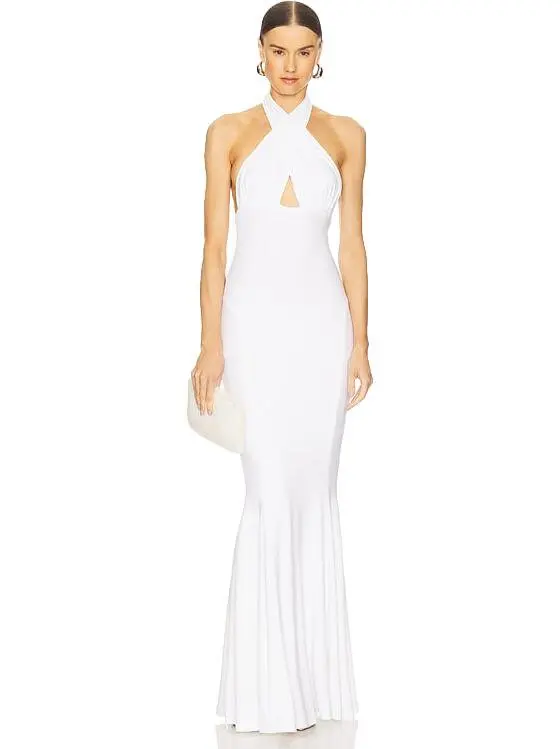 Norma Kamali Halter Fishtail Gown - Snow White