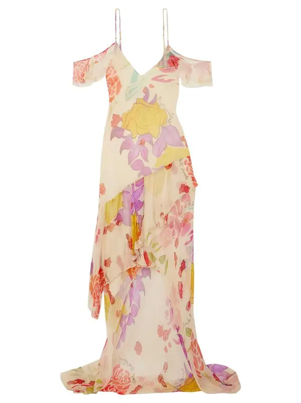DONDE ESTEBAN Flores Ruffled Floral-print Silk-chiffon Maxi Dress - Pink