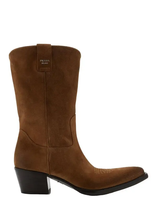 Prada Suede Western Boots - Brown