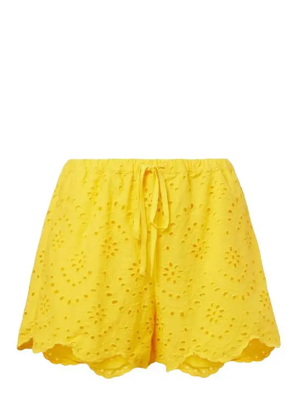 Poupette St Barth Broderie Anglaise Cotton Shorts - Yellow