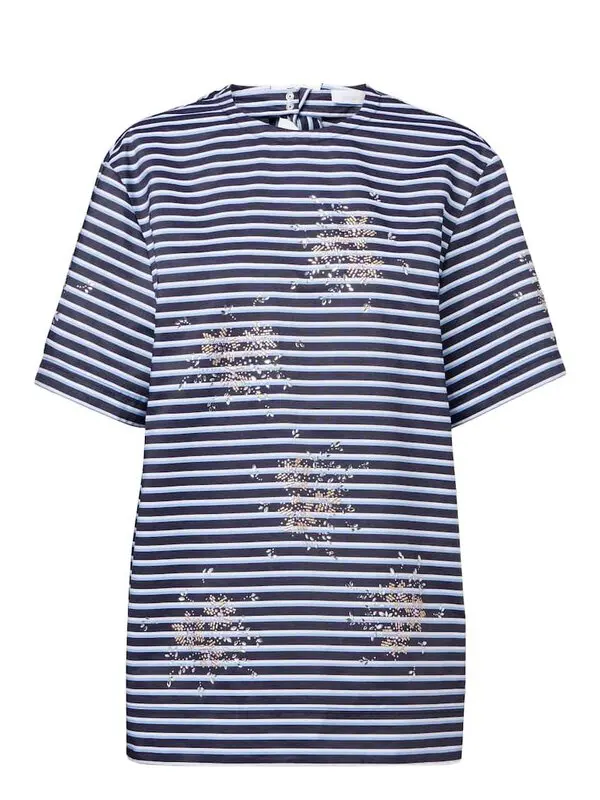 Rabanne Embellished Striped Cotton Jersey T-shirt - Blue