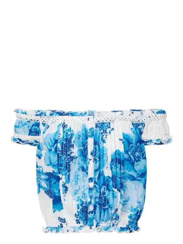 Poupette St Barth Alba Floral Off-shoulder Top - Blue