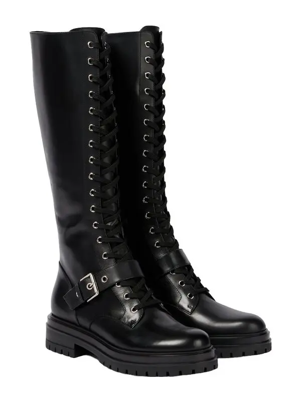 GIANVITO ROSSI Lace-up Knee-high Leather Boots - Black