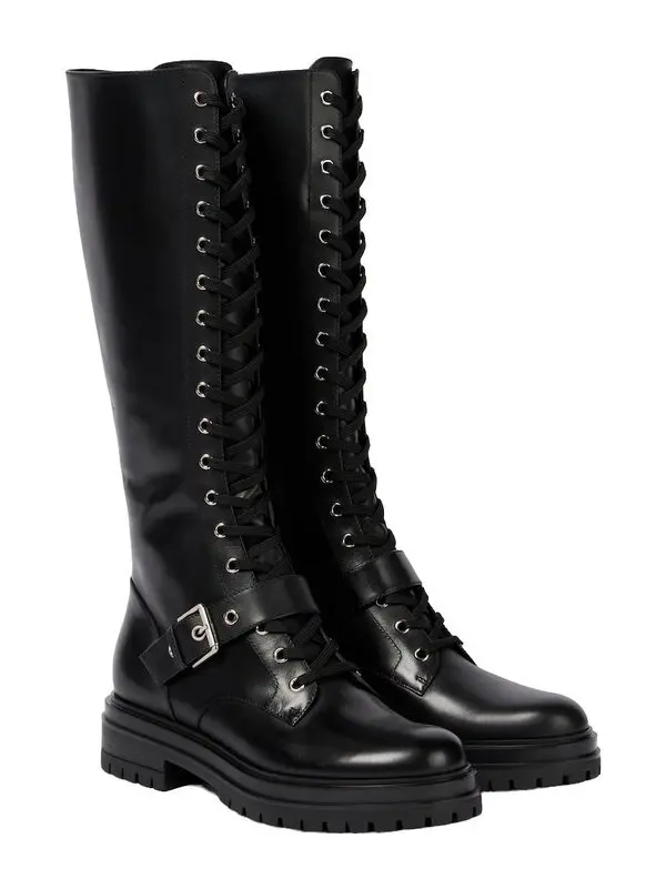 GIANVITO ROSSI Miles Lace-up Leather Knee-high Boots - Black