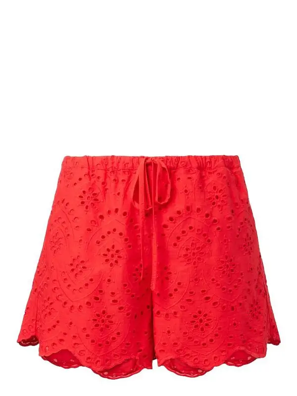 Poupette St Barth Broderie Anglaise Cotton Shorts - Red