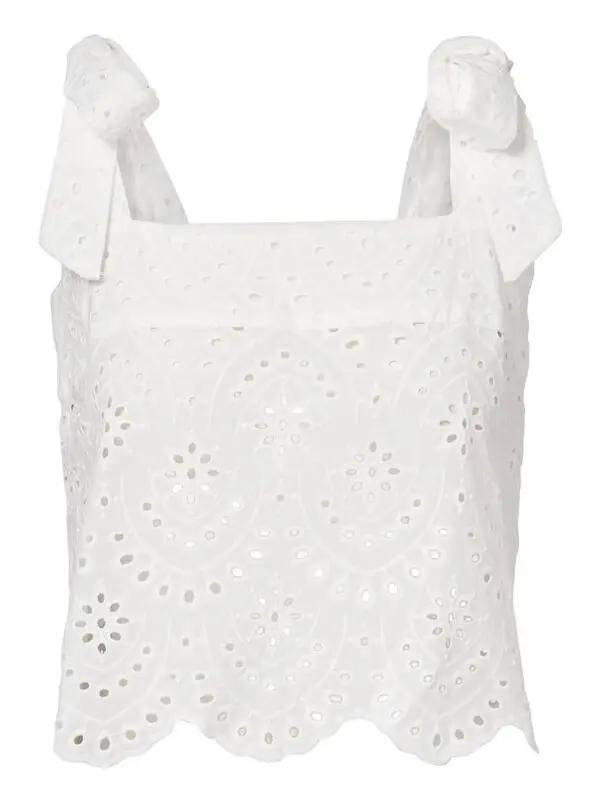 Poupette St Barth Noa Broderie Anglaise Cotton Top - White